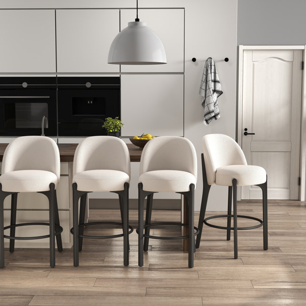 Corrigan Studio® Solid Wood Faux Linen Upholstered Counter & Bar Stools | Wayfair